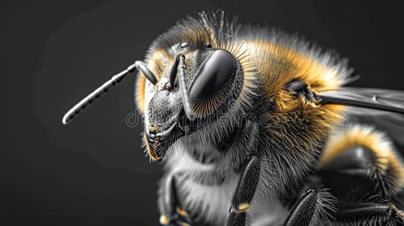 Bee Under Microscope Macro Portrait, Isolated on Black Background ...