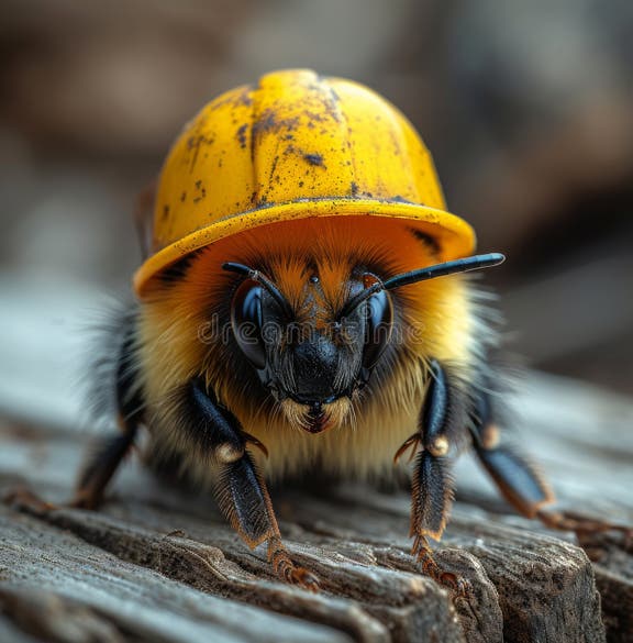 Bee is Wearing Yellow Construction Helmet Stock Image - Image of honey ...