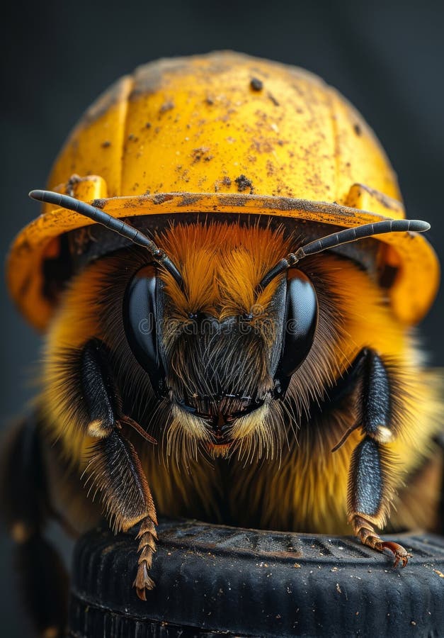 Bee Wearing Yellow Construction Helmet Stock Photo - Image of bumblebee ...