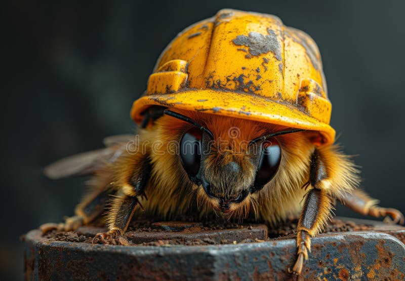 Bee Wearing Yellow Construction Helmet Stock Photo - Image of ...