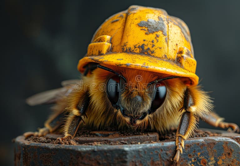 Bee Wearing Yellow Construction Helmet Stock Photo - Image of ...