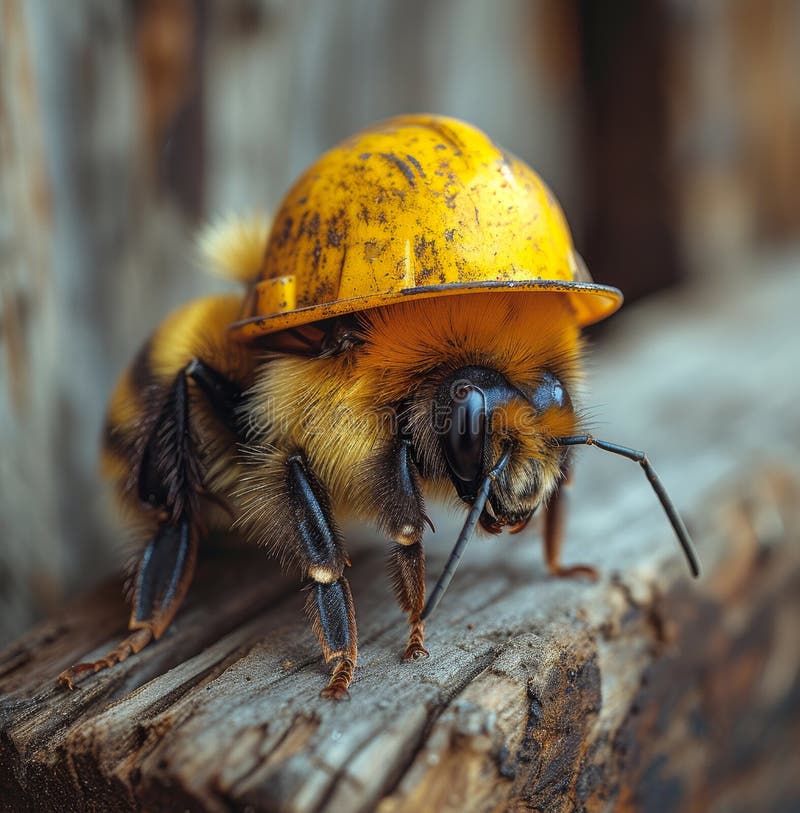 Bee is Wearing Yellow Helmet. a Bee with a Yellow Hard Hat on is ...