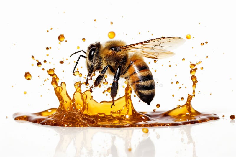 Bee on a White Background with Drips of Honey, Emphasizing the ...