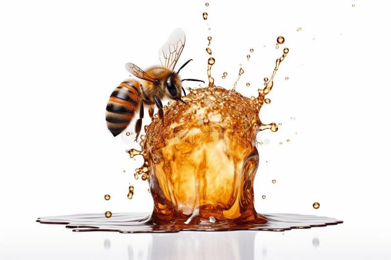 Bee on a White Background with Drips of Honey, Emphasizing the ...