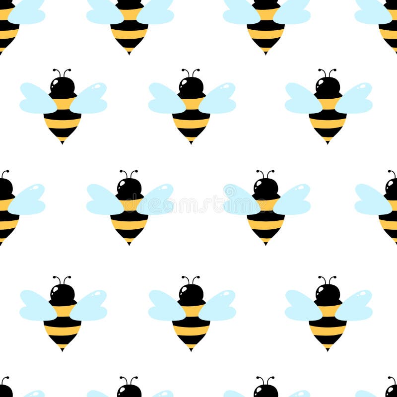 Bee on a White Background. Seamless Pattern Stock Vector - Illustration ...