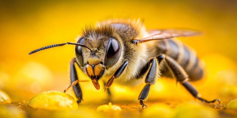 A Bee on a Yellow Background the Bee is in Focus and the Background is ...
