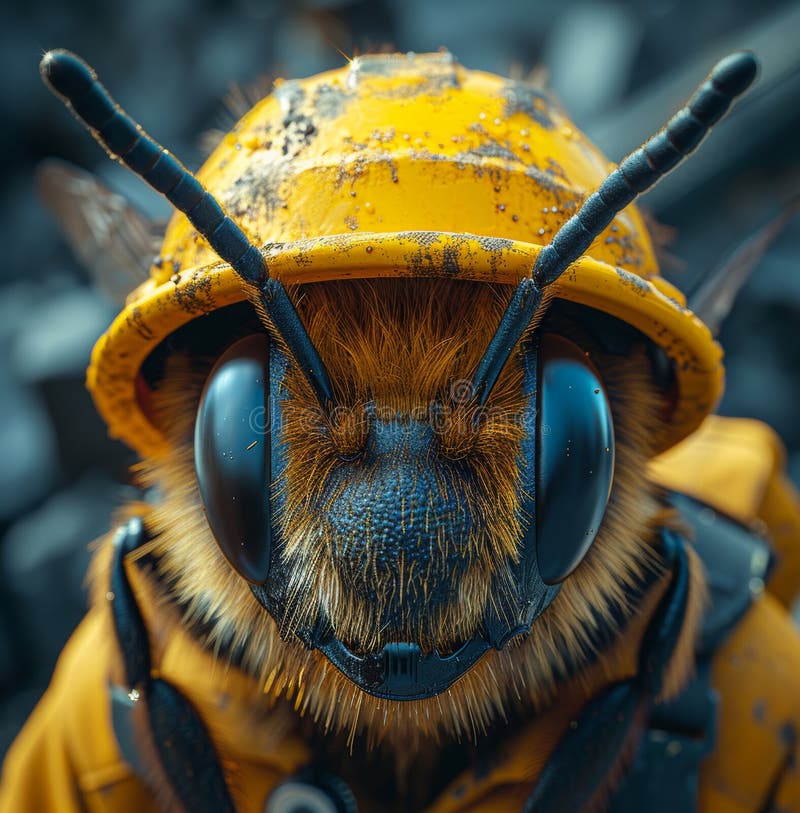 Bee in Yellow Helmet Looks at the Camera Stock Image - Image of stinger ...