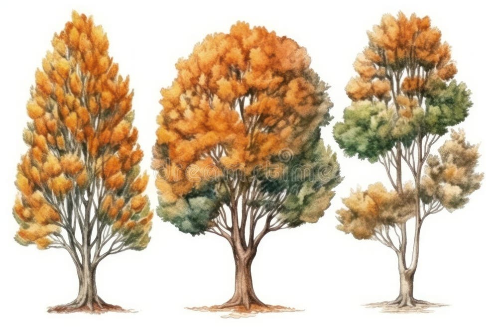 Beech Tree Forest Watercolor Collection . Stock Illustration ...