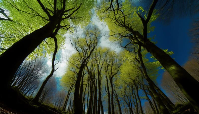 Beech Trees Forest in Early Spring from Below Fresh Green Leaves ...