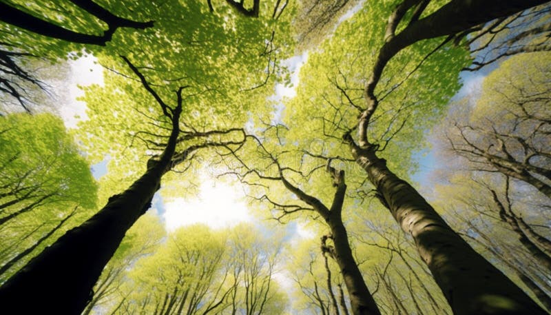 Beech Trees Forest in Early Spring from Below Fresh Green Leaves ...