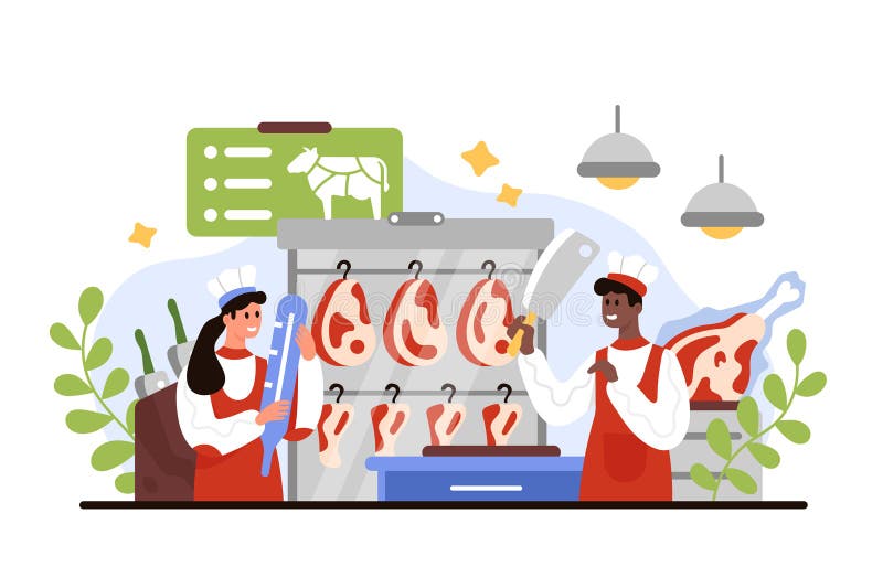 Beef Aging Process in Butchery, Butchers Holding Thermometer To Control ...