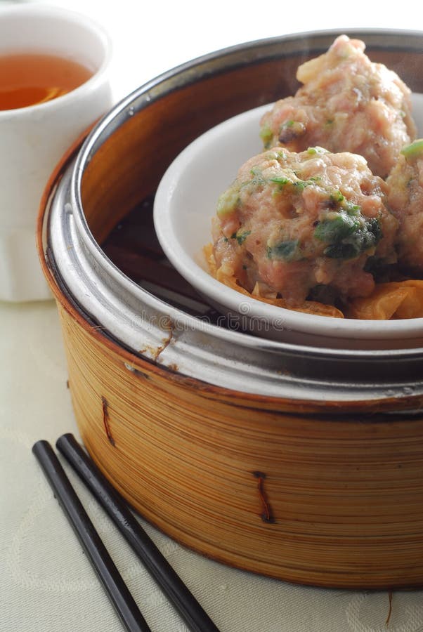 Steam Beef Ball Minced Dim Sum Dumpling Stock Photo - Image of line ...