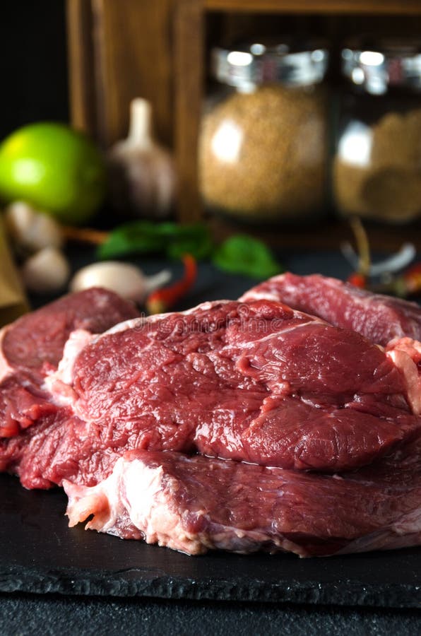 Beef Black Square Plate Spice Stock Photo - Image of herb, meat: 92133256