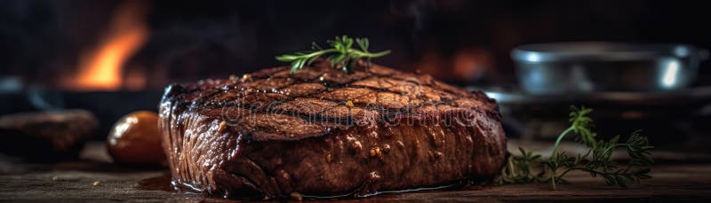 Beef Brisket on Stone Rustic Pub Wide Panoramic. Generative AI Stock ...