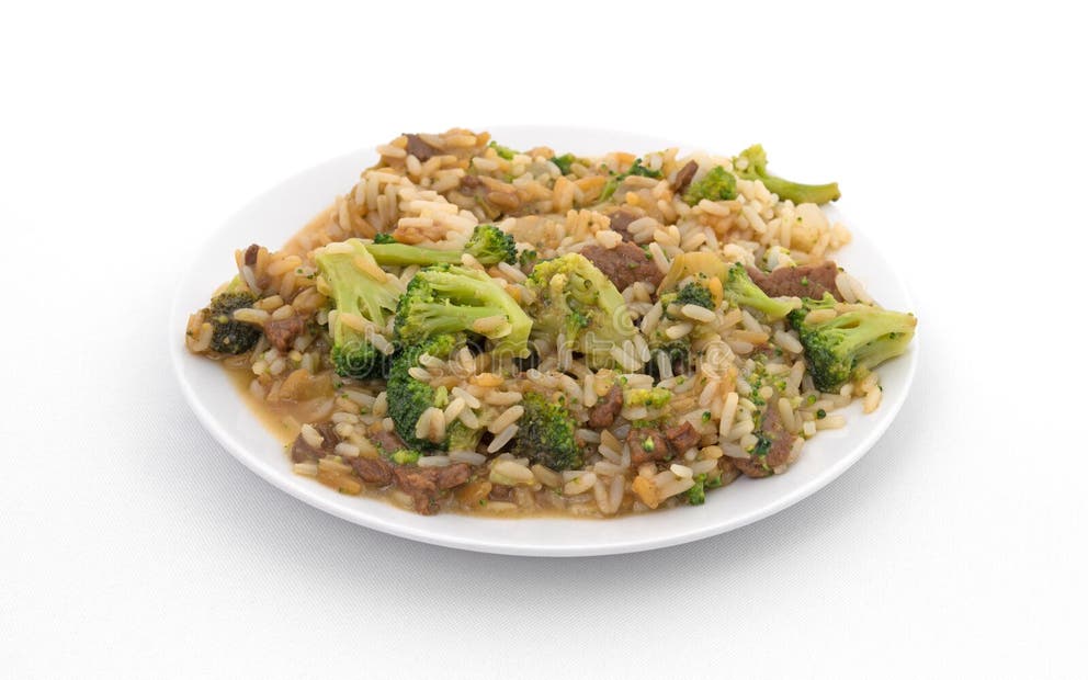 Beef Broccoli and Rice Dinner on a Plate Stock Photo - Image of beef ...