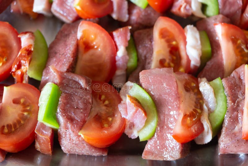Beef brochette on a dish stock image. Image of vegetable - 197579727