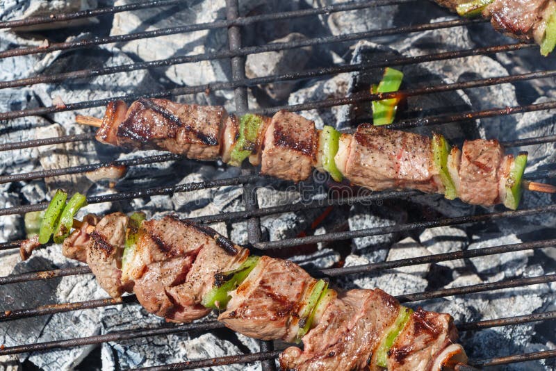 Beef Brochettes on Barbecue Stock Image - Image of rack, fire: 117907483