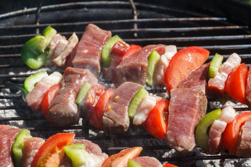 Beef Brochettes on Barbecue Stock Image - Image of bacon, barbecue ...