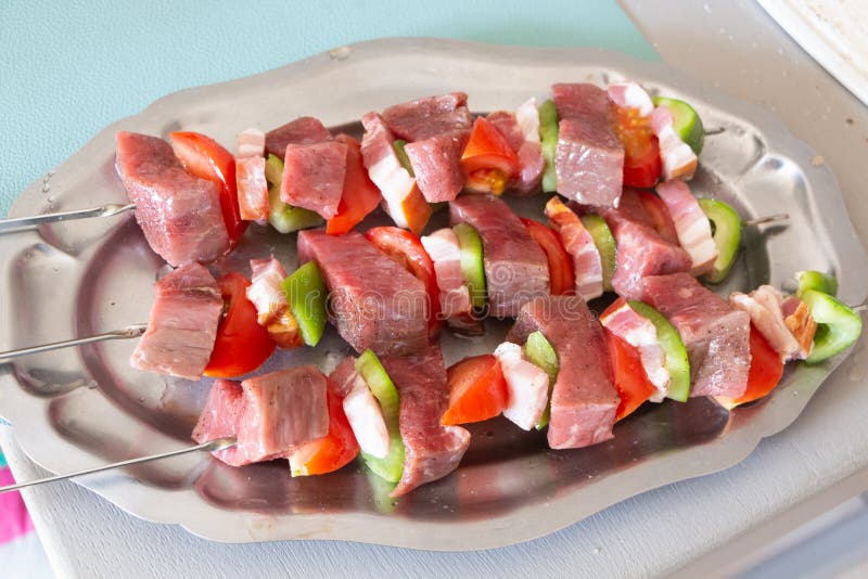 Beef Brochettes on Barbecue Stock Image - Image of bacon, barbecue ...