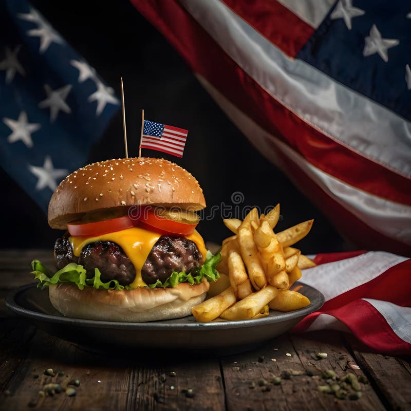 Beef Burger with American Flag, for USA Independence Day Stock ...