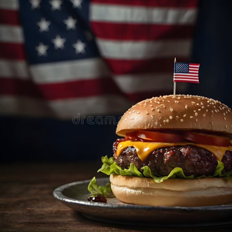 Beef Burger with American Flag, for USA Independence Day Stock ...