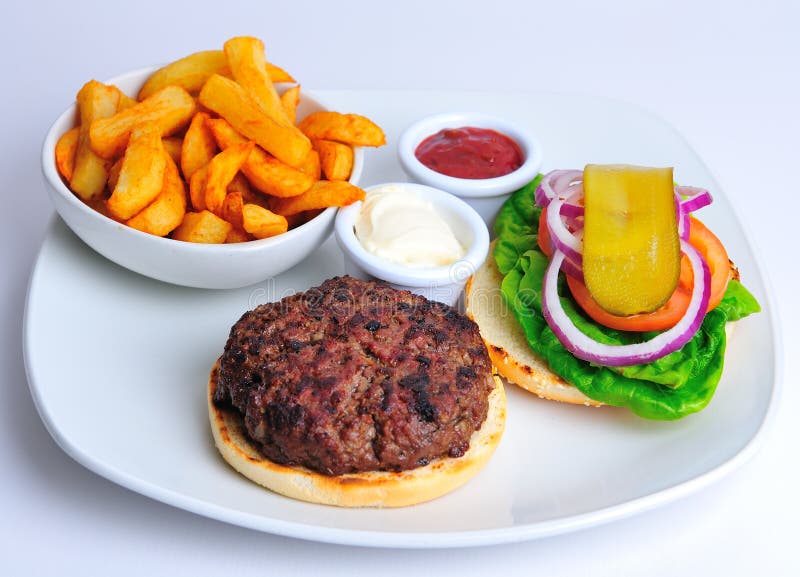 Beef burger and chips stock photo. Image of chips, filling - 28984650