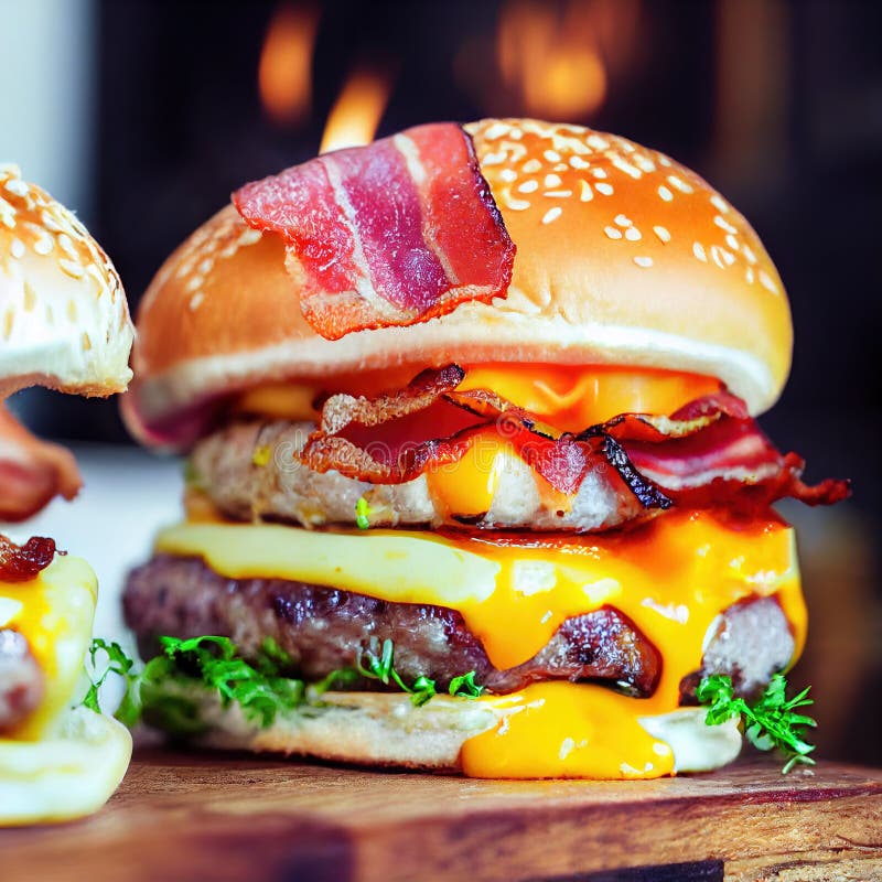 Beef Burger with Cutlet, Cheese, Green Vegetables Stock Image - Image ...