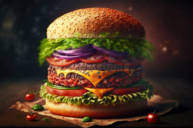 Beef Burger with Double Patty and Two Layers of Delicious Melting ...