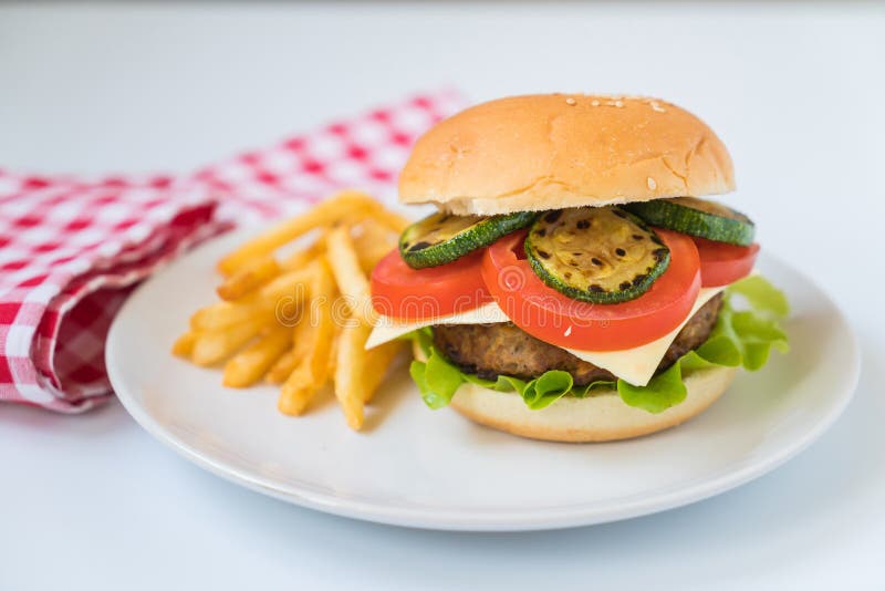 Beef burger stock image. Image of fries, cheese, meal - 87572561