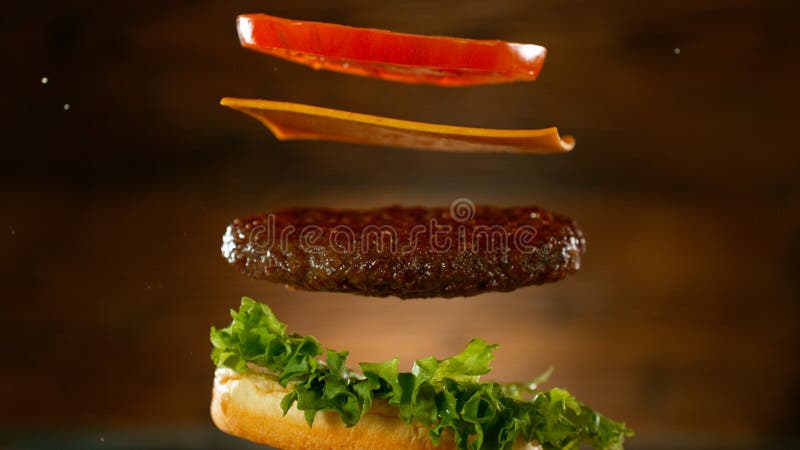 Beef Burger with Ingredients Falling Stock Illustration - Illustration ...