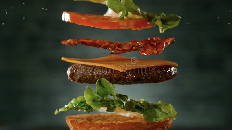 Beef Burger with Ingredients Falling Stock Illustration - Illustration ...