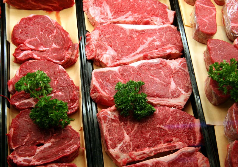Beef in a butcher shop stock photo. Image of meat, sirloin - 7383786