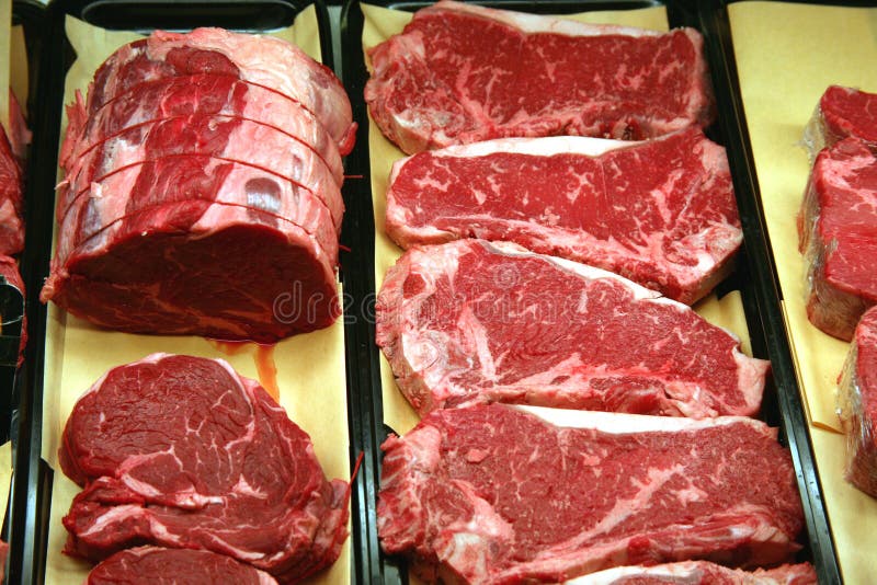 Beef in a butcher shop stock photo. Image of meat, sirloin - 7383786