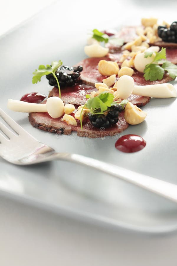 Beef Carpaccio Plated Starter Stock Photo - Image of lunch, carpaccio ...