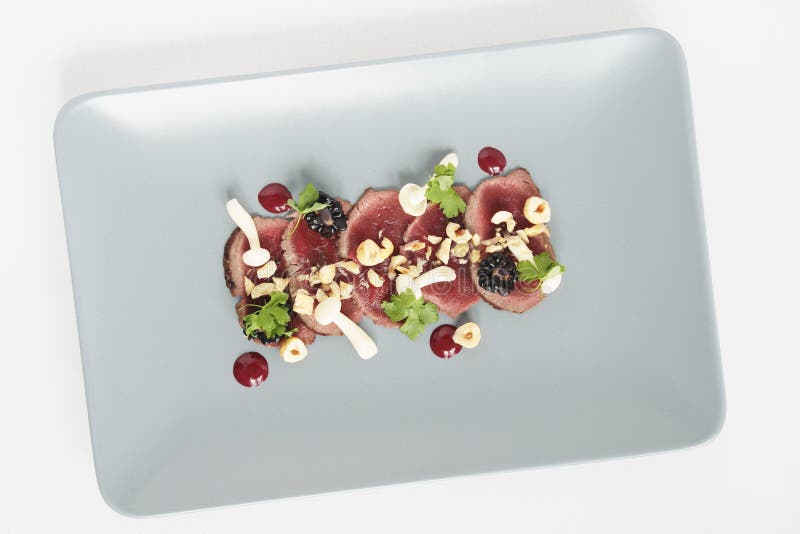 Beef Carpaccio Plated Starter Stock Image - Image of lunch, eating ...