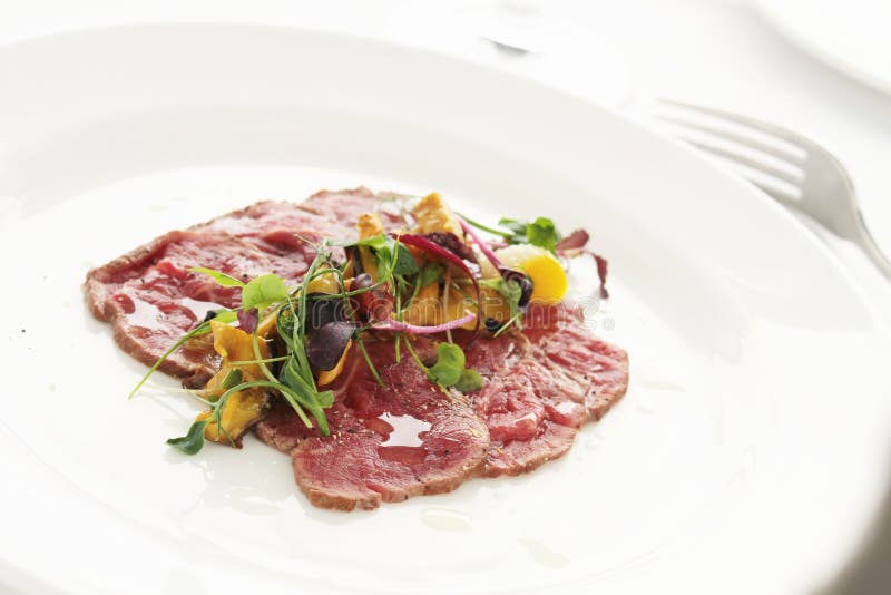Beef Carpaccio Plated Starter Stock Photo - Image of dining, rare: 61846914