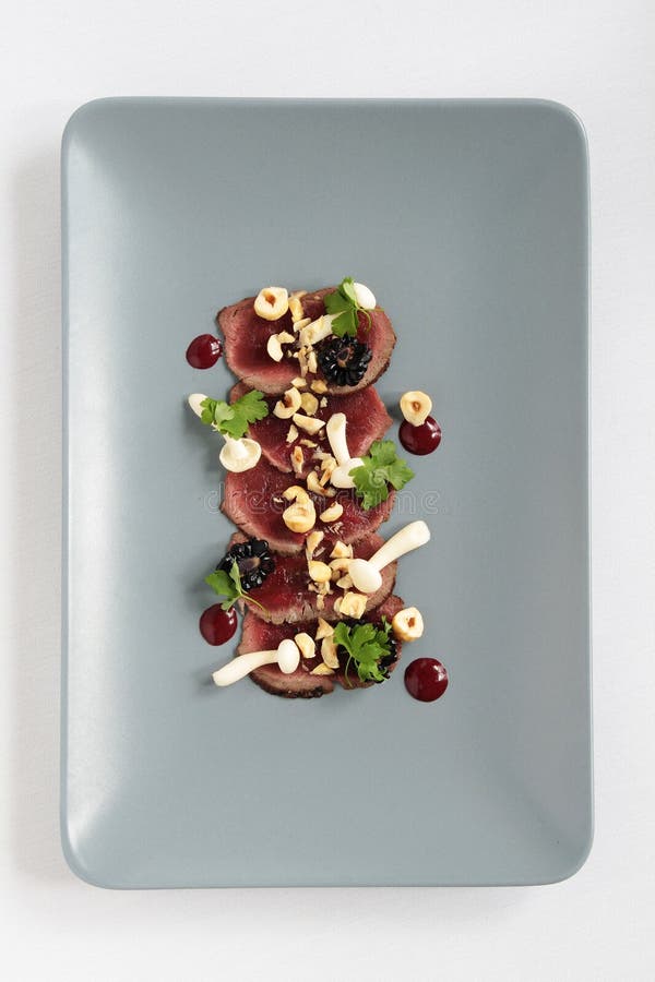 Beef Carpaccio Plated Starter Stock Photo - Image of appetizer, entree ...