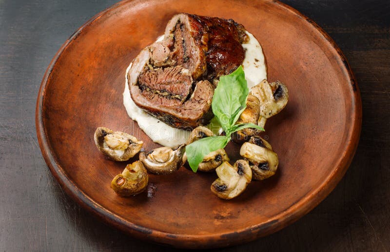 Beef in champignon sauce. stock image. Image of mushroom - 109212877