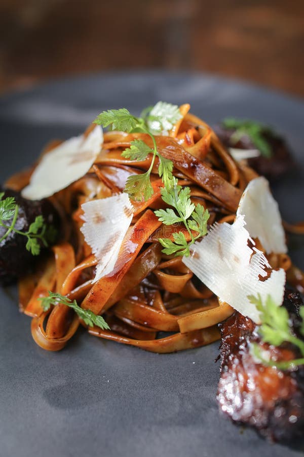 Beef cheek pasta stock image. Image of nutrition, basil - 77377383
