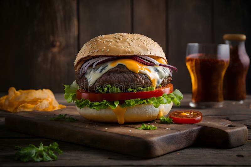 Beef and Cheese Burger with Fresh Vegetables. Generative AI Stock ...