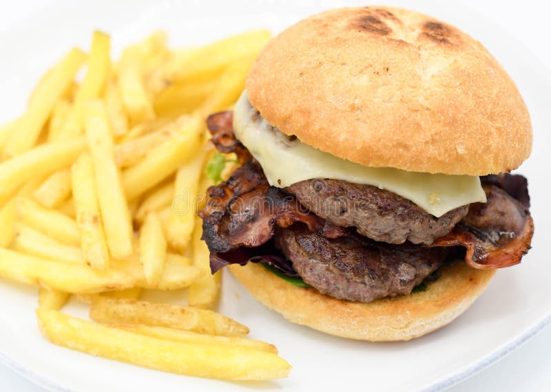 Beef Cheese Burger with Fries Stock Image - Image of classic, grill ...