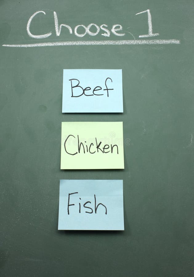 Beef, Chicken or Fish stock image. Image of blackboard - 12329849
