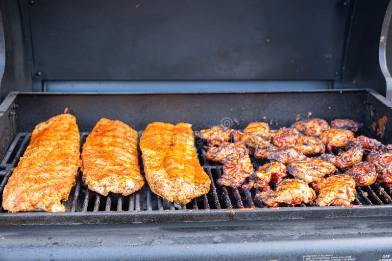 Beef and Chicken Grilled for Summer Barbecue Stock Photo - Image of ...