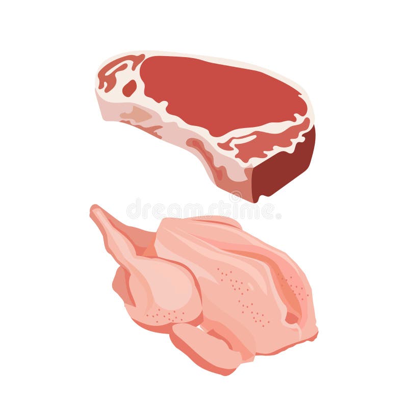 Set of Cartoon Food: Meat Cuts Assortment-beef, Pork, Lamb, Fish ...