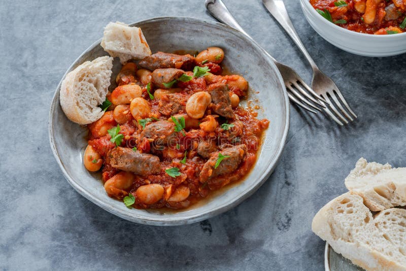 Beef Chipolatas and Bean Casserole Stock Photo - Image of portion ...
