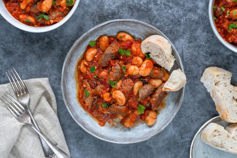 Beef Chipolatas and Bean Casserole Stock Image - Image of tomato ...