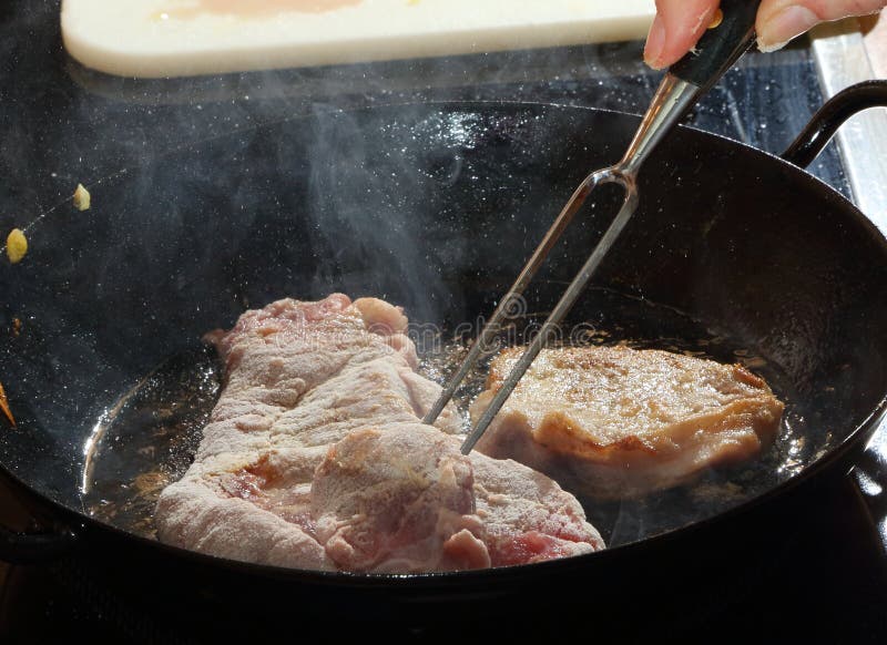 Beef cooking in a pan stock image. Image of fries, cuisine - 38758915