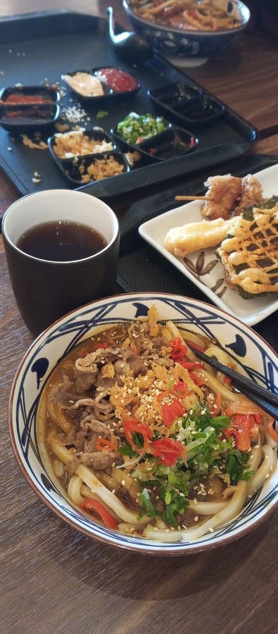 Beef Curry with Lemon Tea and Tempura Stock Image - Image of salad ...