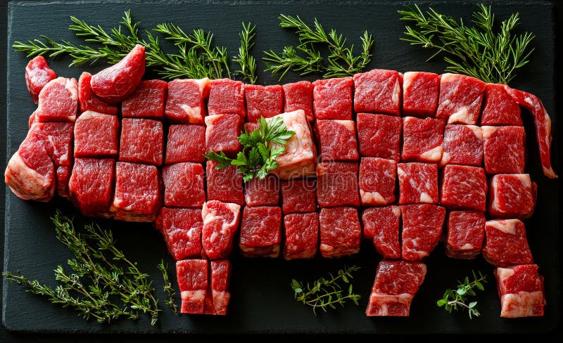 Beef Cut Display on a Black Stone Board Stock Image - Image of cuisine ...