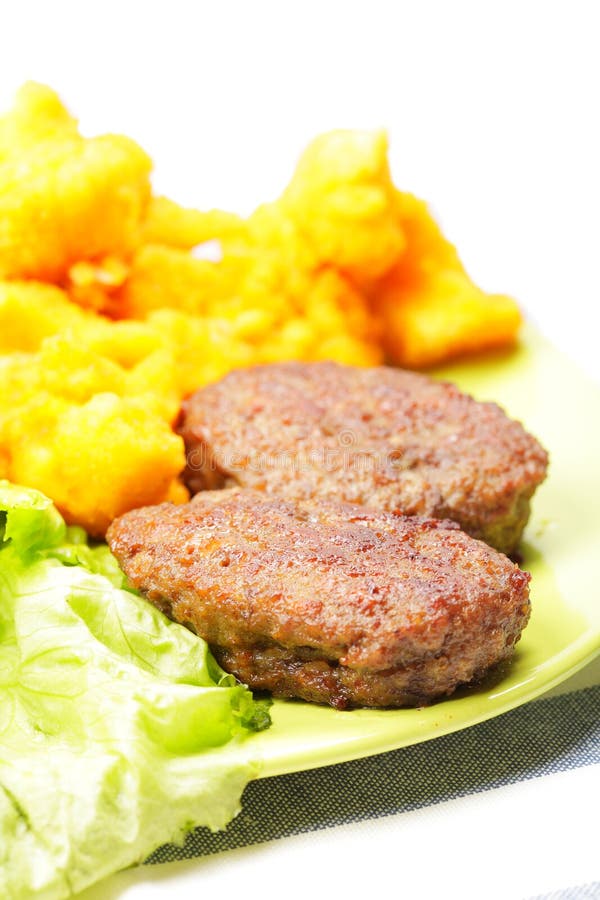Beef Cutlets with Breaded Cauliflower Stock Photo - Image of fried ...